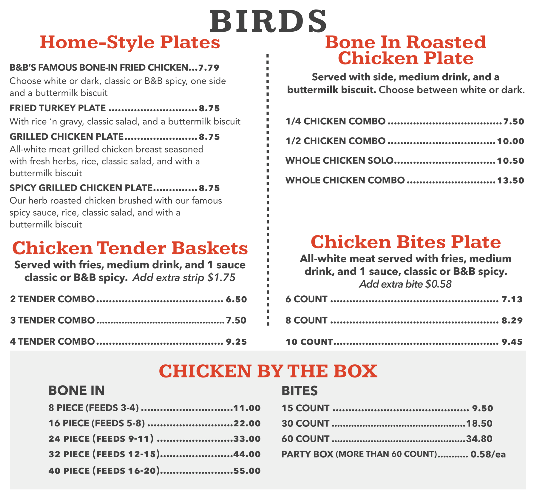 Menu | Burgers & Sandwiches in Alabaster, AL | Birds and Burgers